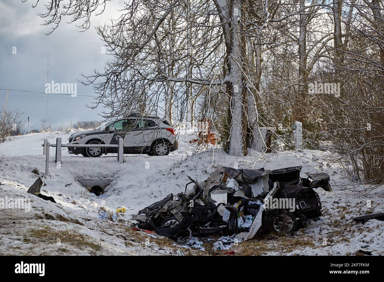 January 6, 2021, Eleja, Latvia: car after accident on a road because of ...
