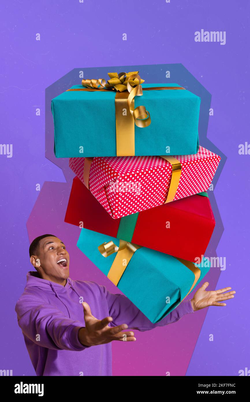 Creative photo 3d collage artwork poster postcard of overjoyed person ...