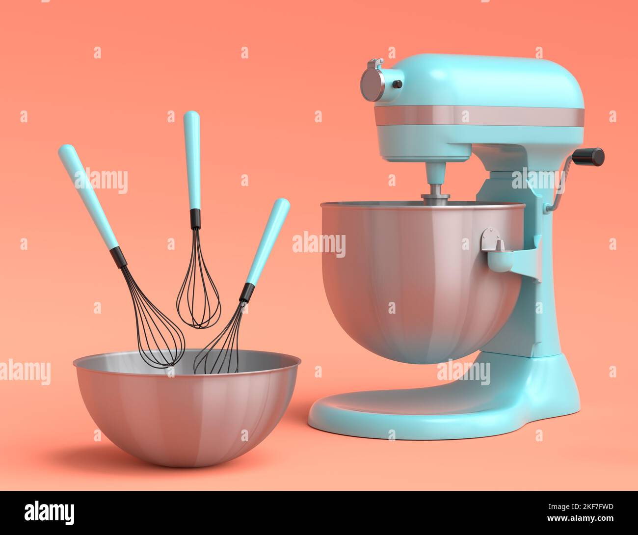 Mixer and metal bowl with kitchen utensil for preparation of dough on ...