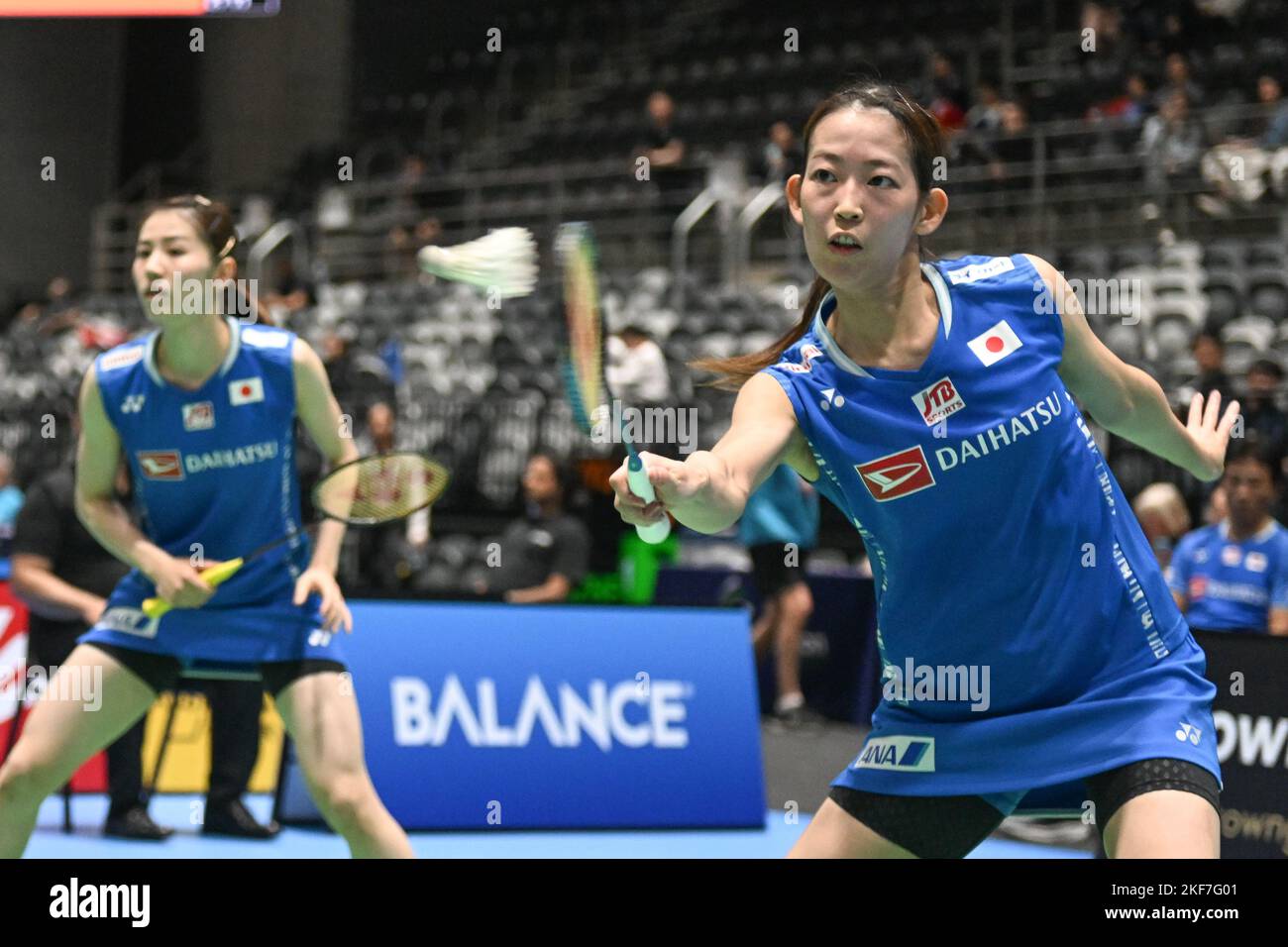 Chiharu Shida (L) and Nami Matsuyama (R) of Japan seen in action during ...