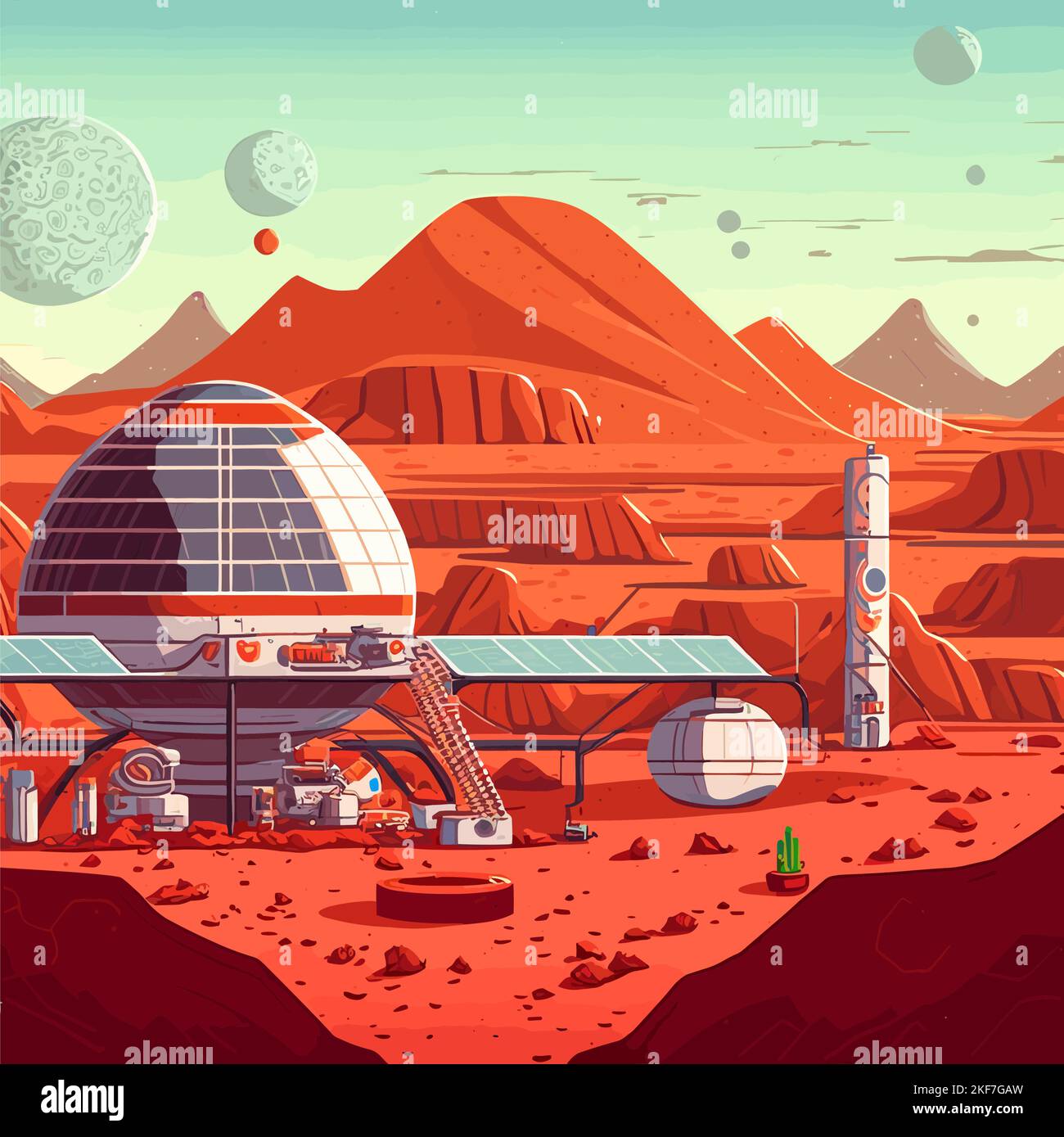 A Vector Of A Space Colony On An Extraterrestrial Planet Stock Vector a-vector-of-a-space-colony-on-an-extraterrestrial-planet-stock-vector