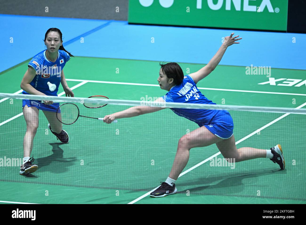 Rena Miyaura (L) and Ayako Sakuramoto (R) of Japan seen in action ...