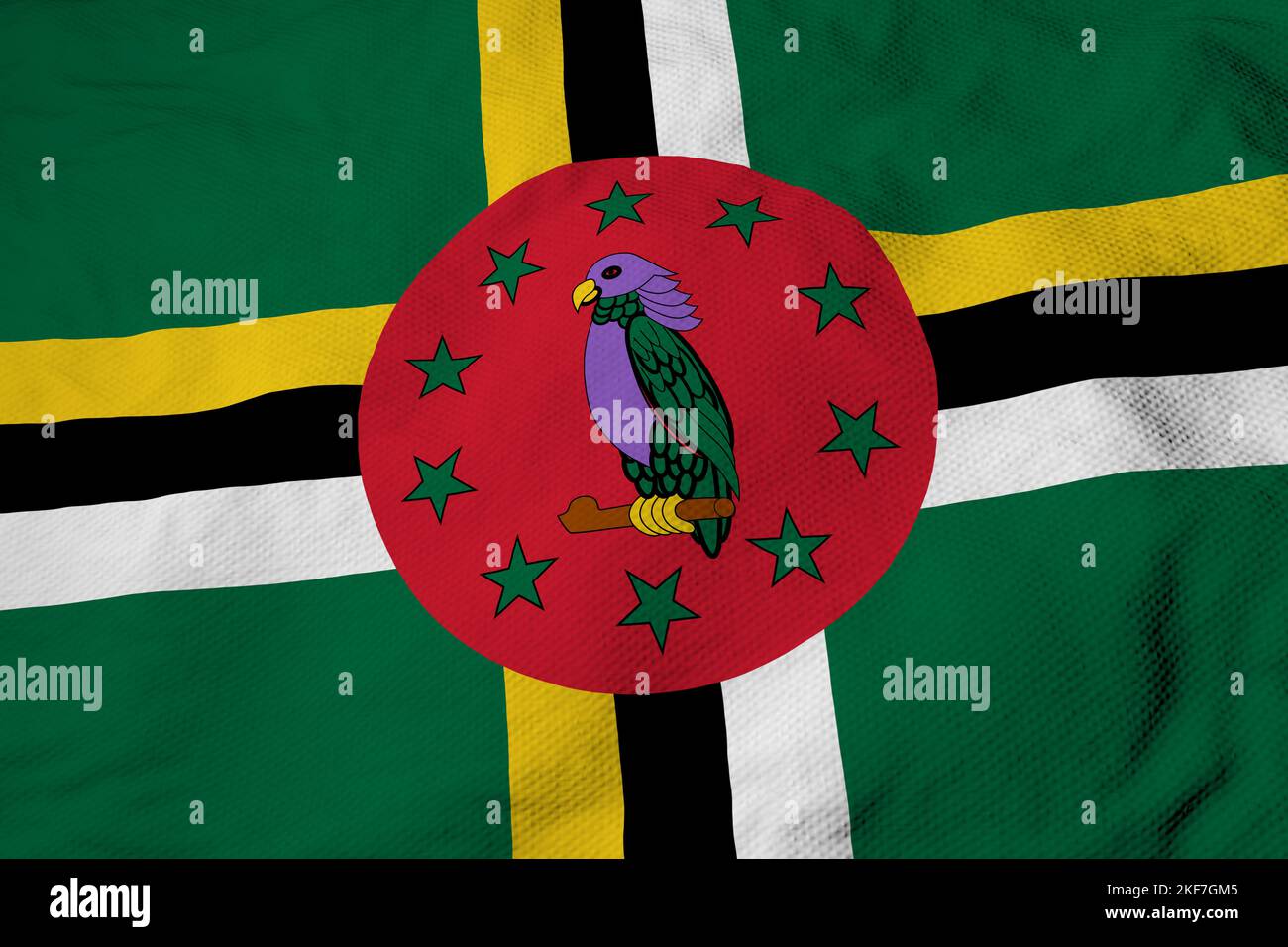 Full frame close-up on a waving Flag of Dominica in 3D rendering Stock ...