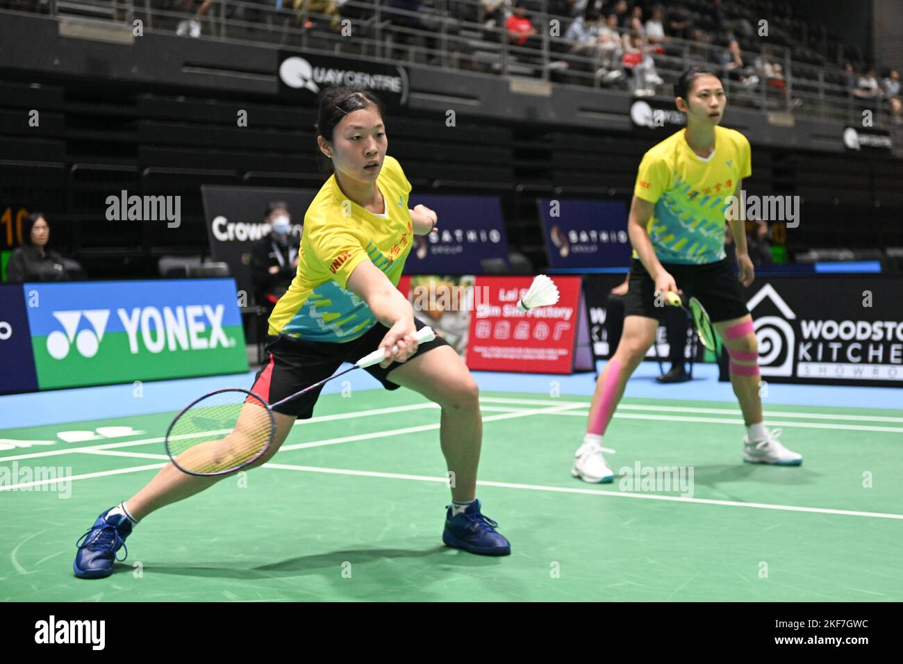 Lin Xiao Min (L) and Hu Ling Fang (R) of Chinese Taipei seen in action ...