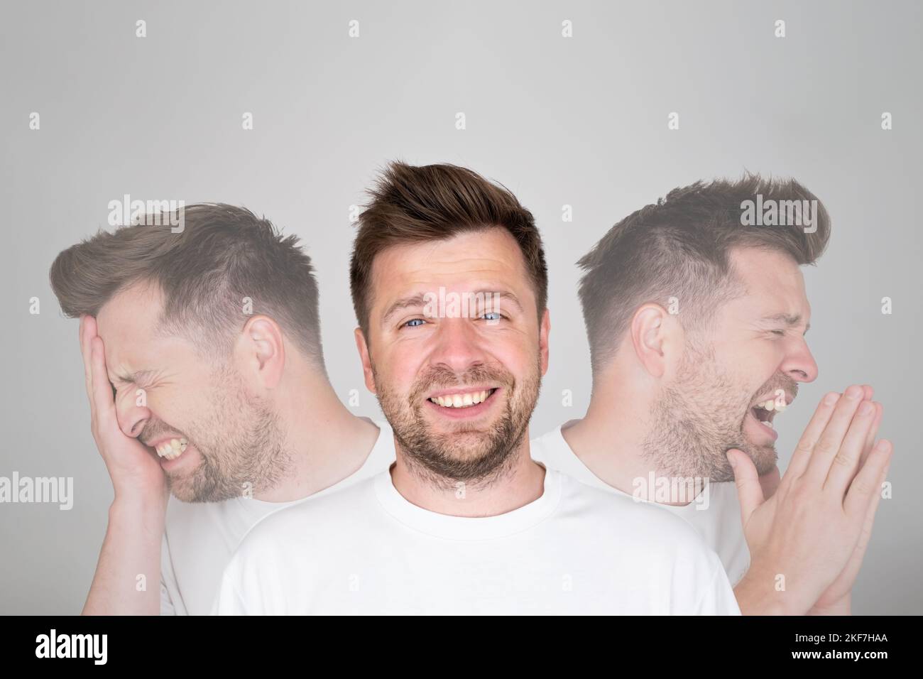 Multiple exposure portrait of young european caucasian man in ...