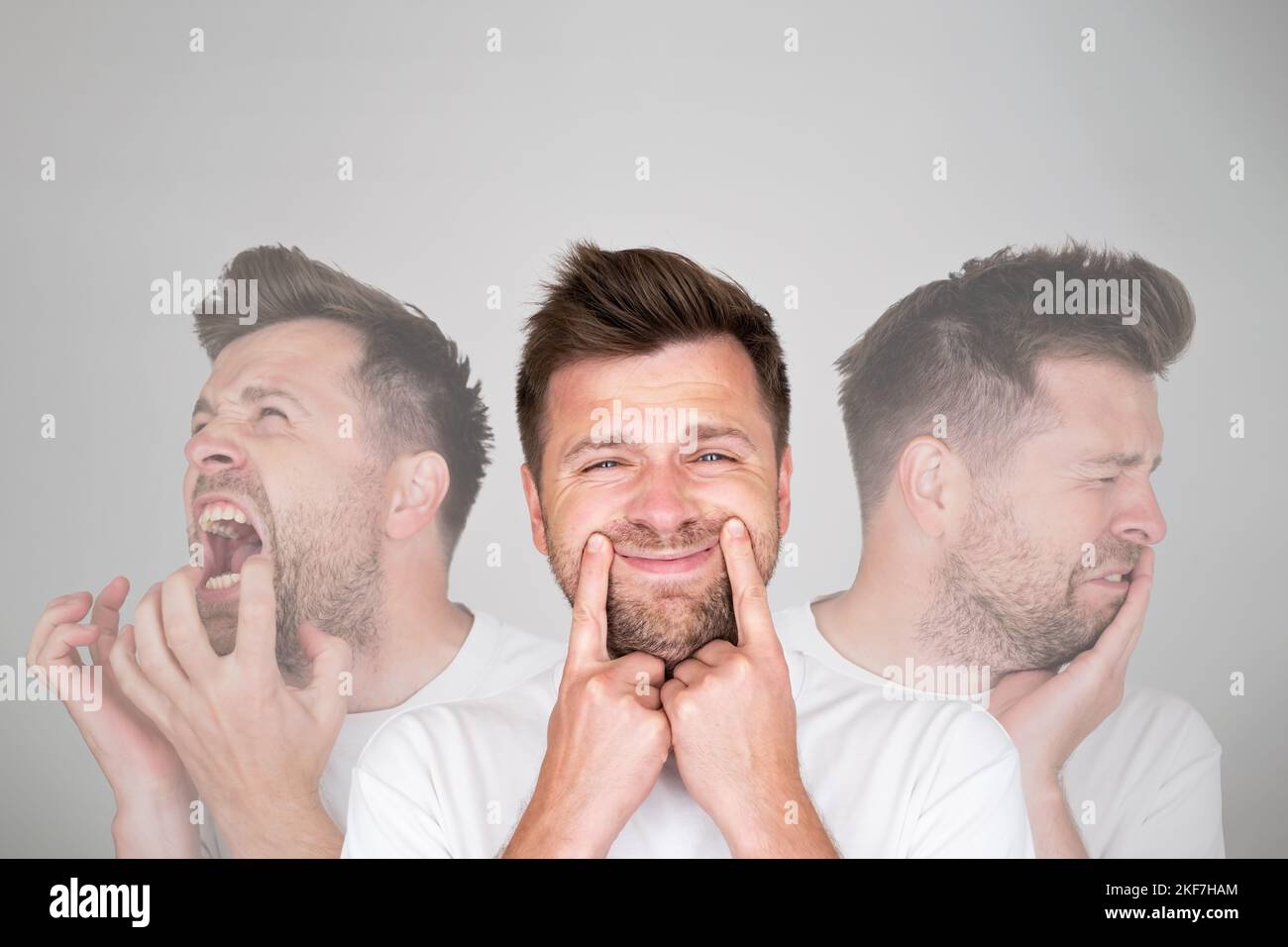Multiple exposure portrait of young european caucasian man in ...