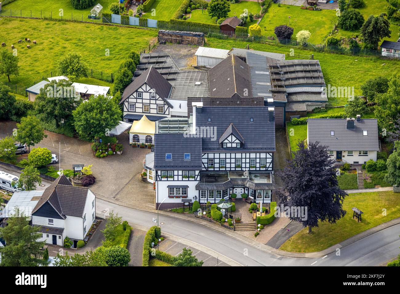 Aerial view, country inn Hoffmann, Rumbeck, Arnsberg, Sauerland, North ...