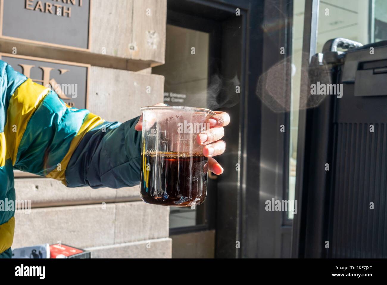 A stand promoting Cometeer coffee capsules in the Flatiron neighborhood ...