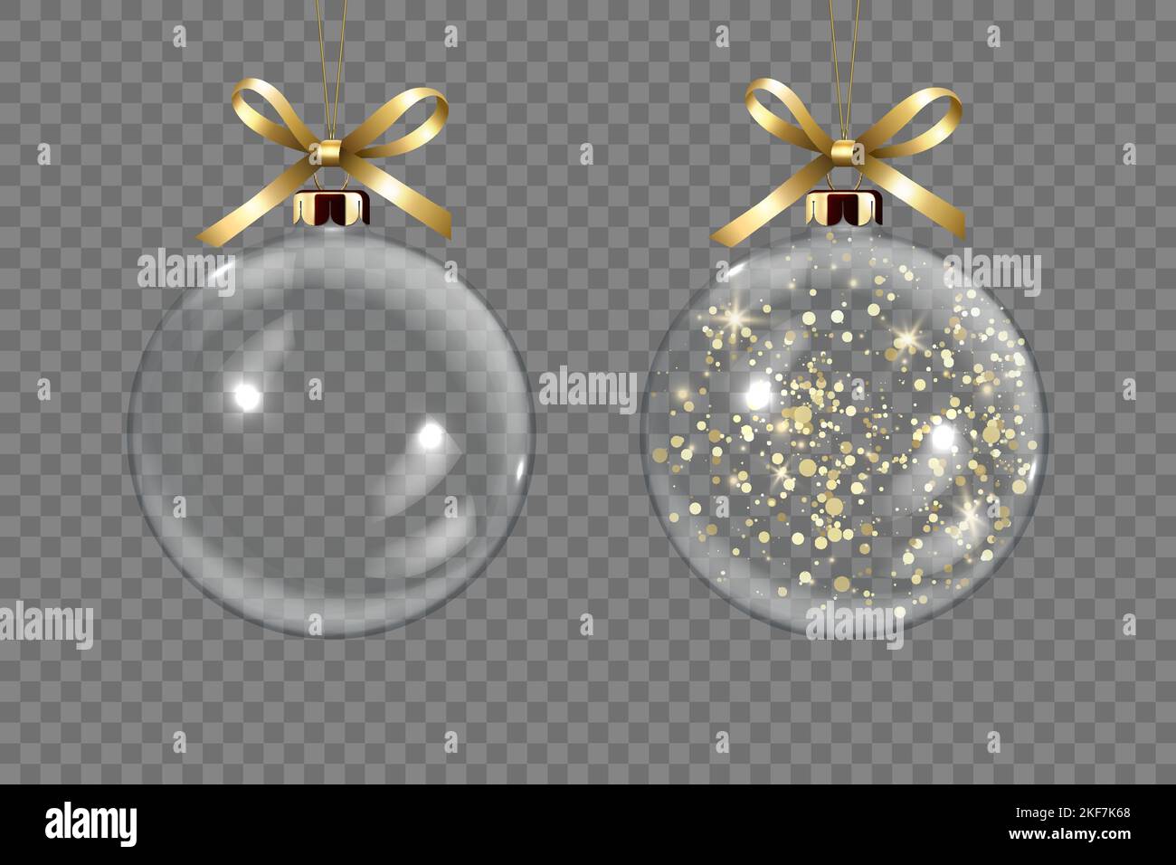Vector Realistic 3d Transparent Christmas Glass Ball Set with Golden ...