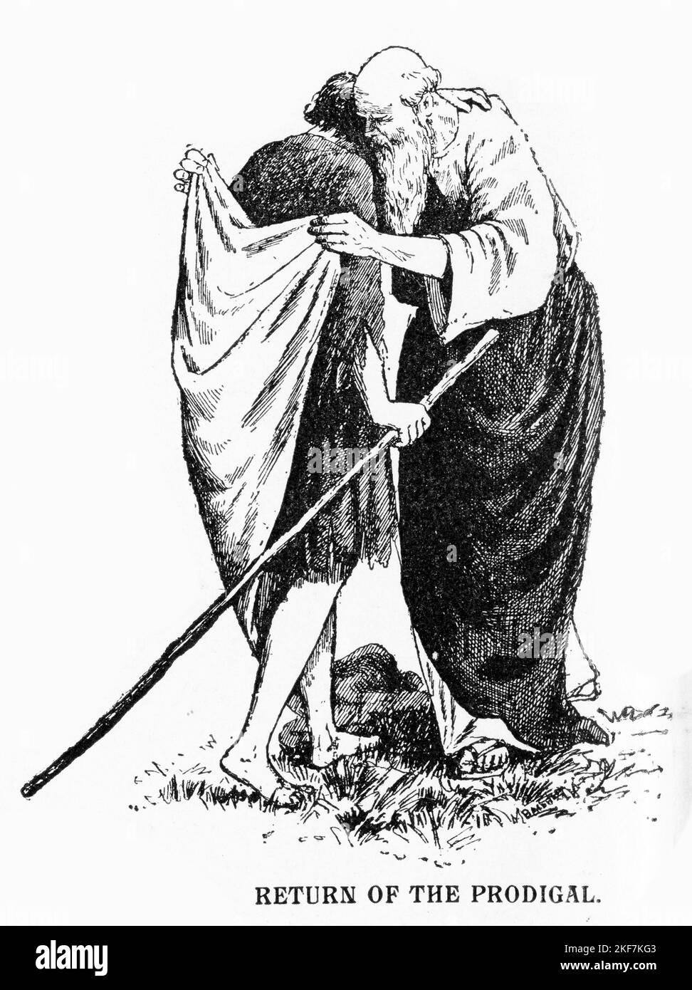 Engraving of the return of the prodigal son, a parable of Jesus ...