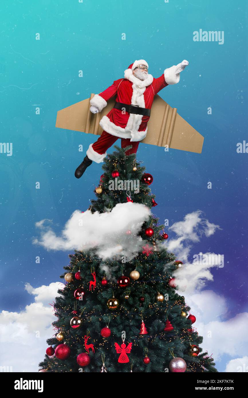 Creative photo 3d collage artwork poster postcard of funny funky santa ...