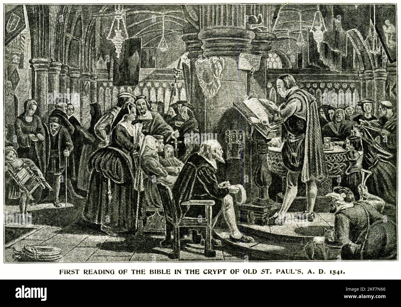 Halftone of the first reading of the Great Bible at St Paul's in London ...