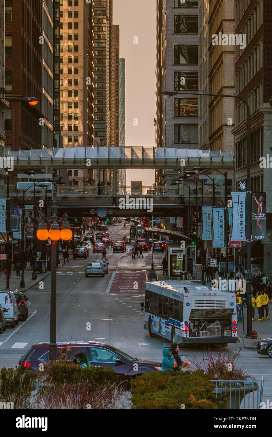 A vertical shot of busy Michigan Avenue in Chicago Stock Photo - Alamy