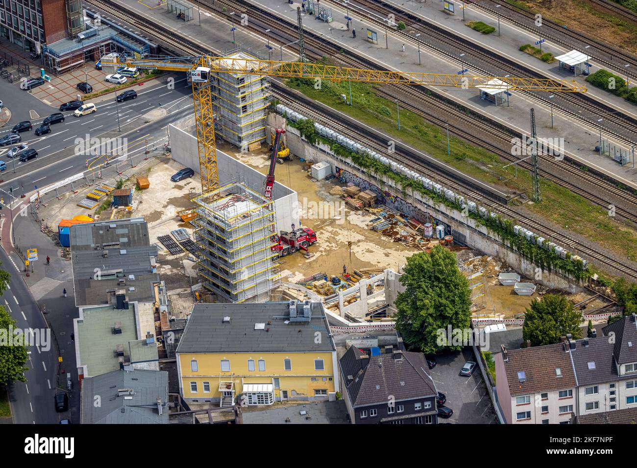 Aerial view, construction site and new building P7 parking garage at Südring, Gleisdreieck ...