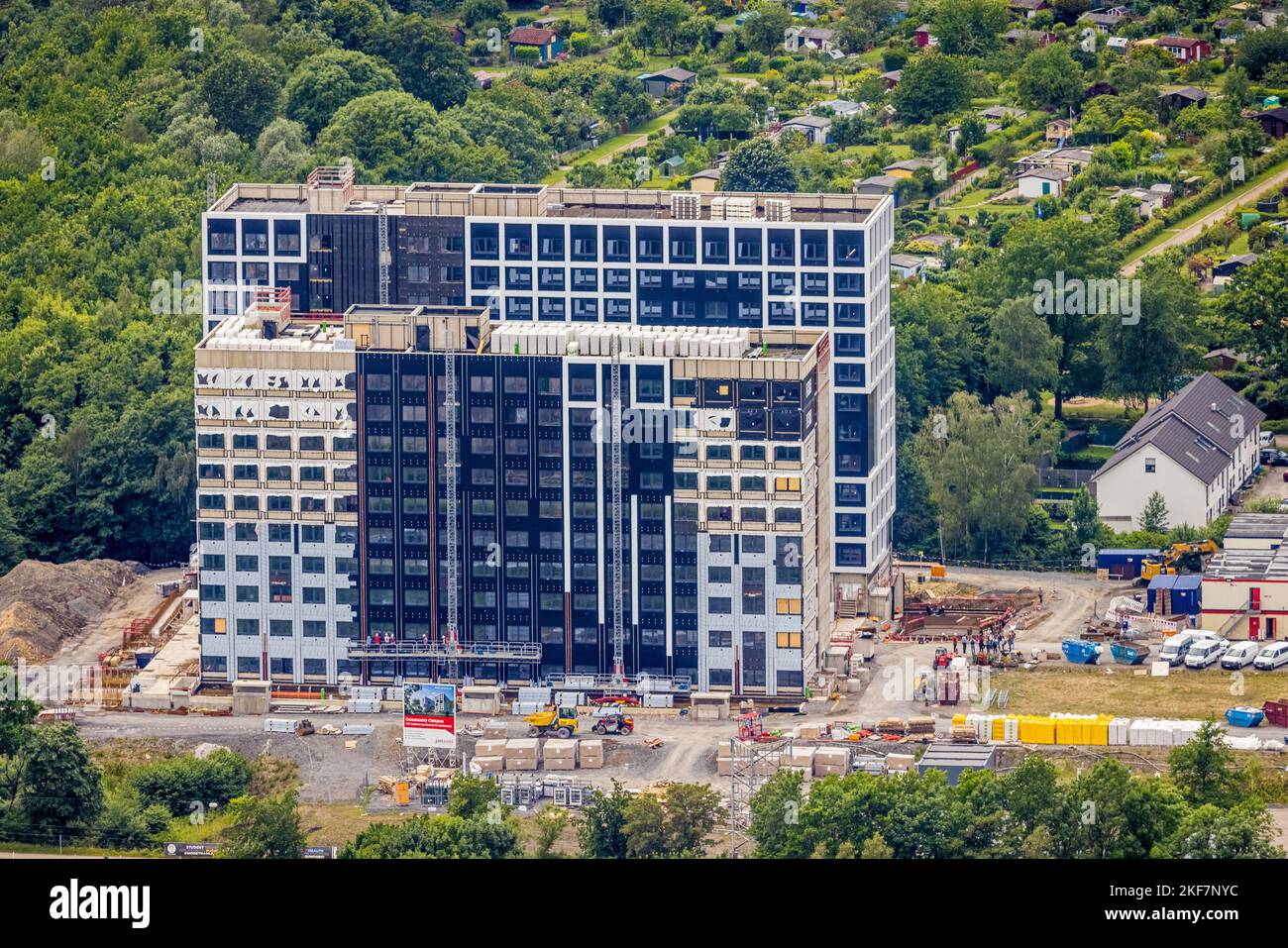 Aerial view, construction site and new building student dormitory in ...