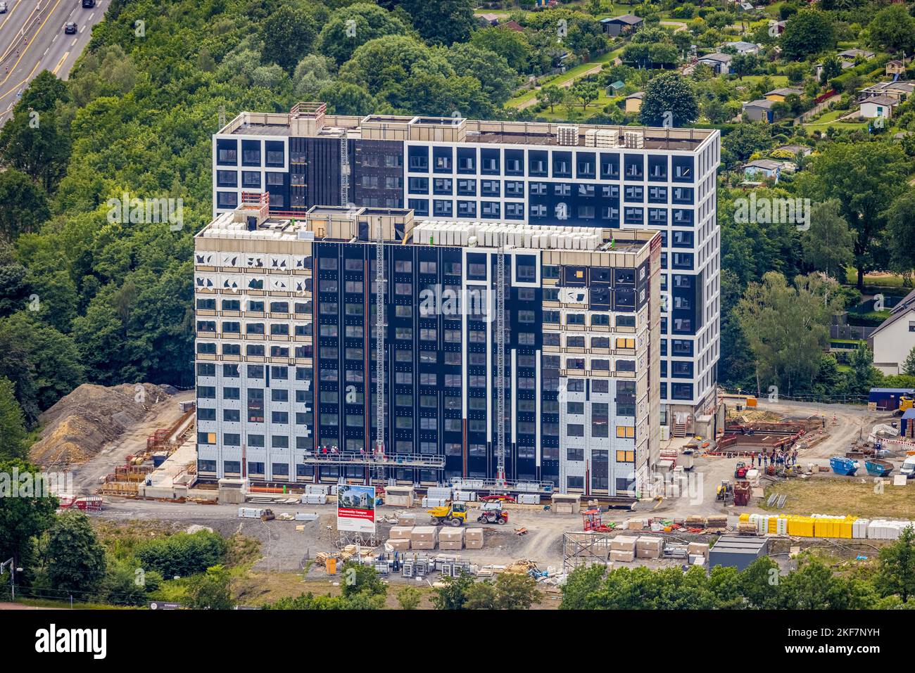 Aerial view, construction site and new building student dormitory in ...