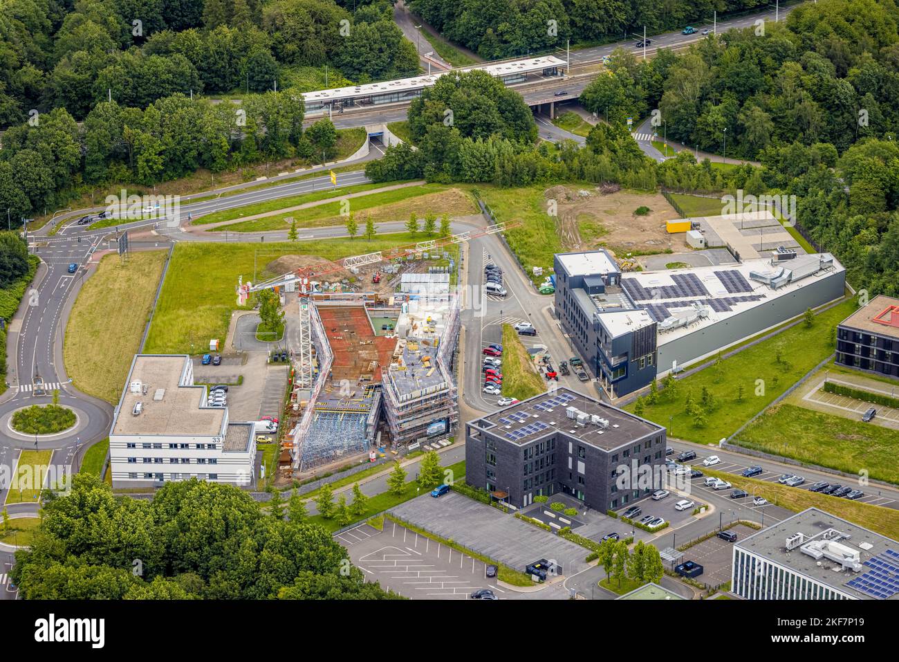 Aerial view, construction site with new building health campus, at RUB ...
