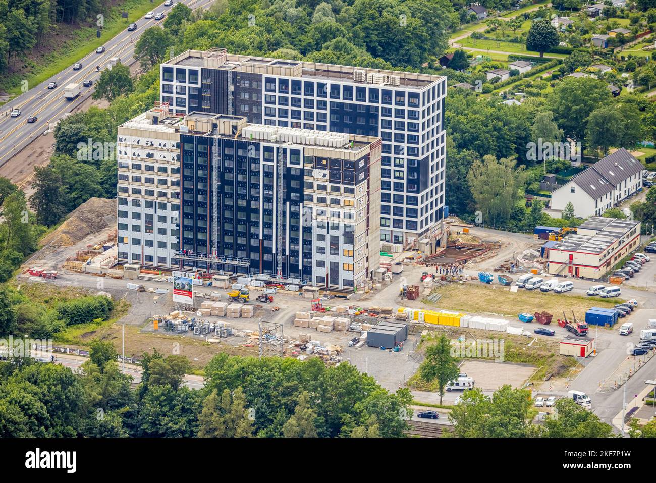 Aerial view, construction site and new building student dormitory in ...