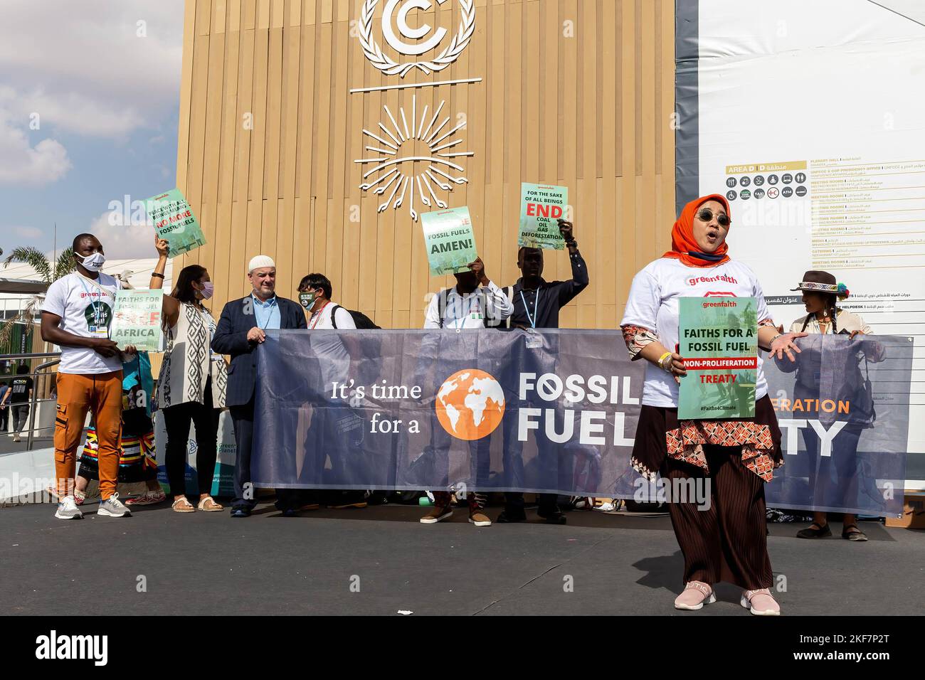 Sharm El Sheikh, Egypt. 16th Nov, 2022. Activists demonstrate during ...
