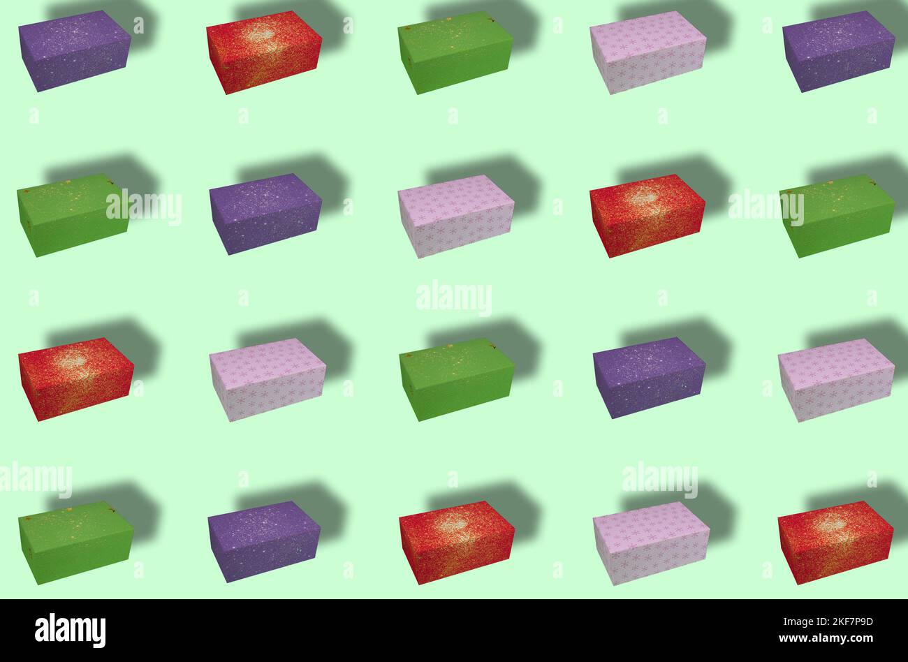 pattern colorful boxes on the pastel green background, creative wrapped ...