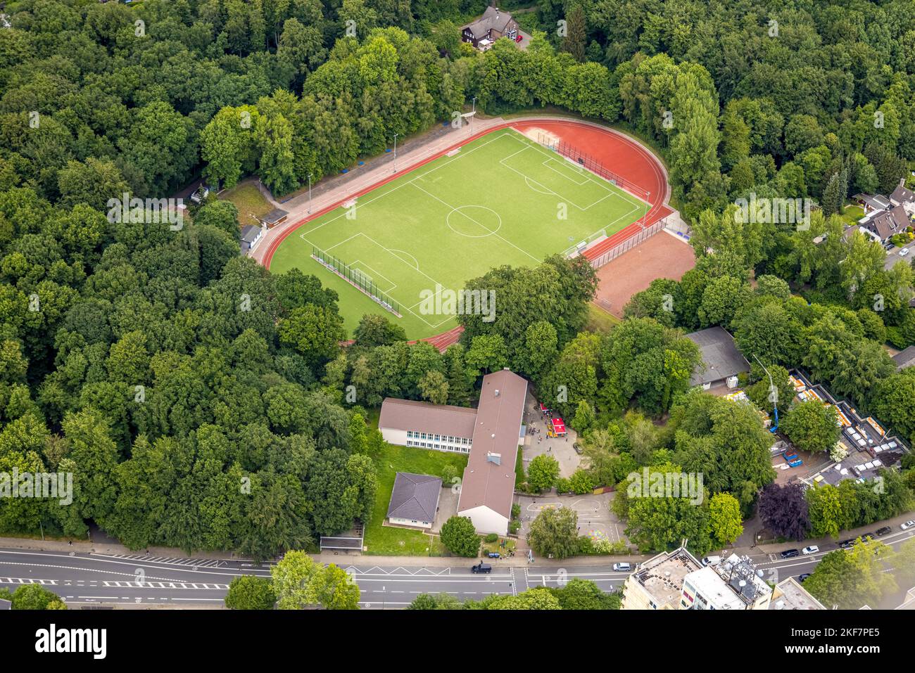Aerial view, sports field TuS Querenburg, elementary school Waldschule ...