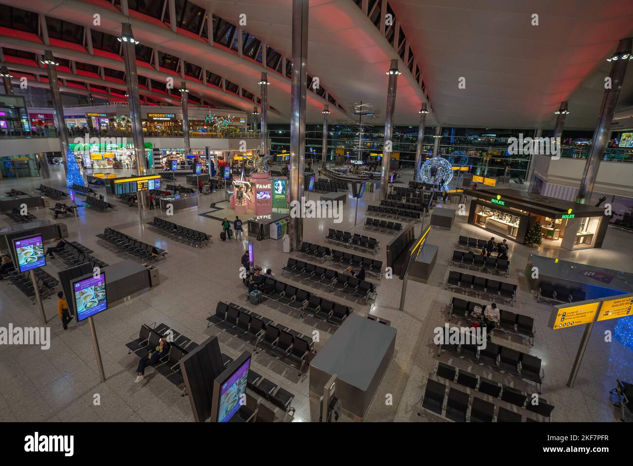 London UK. 16 November 2022. A quiet Heathrow terminal 2. Hundreds of ...