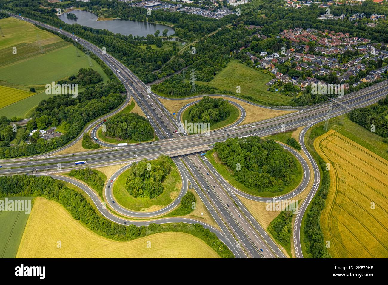 Luftbild, Autobahnkreuz Bochum Witten, Ümminger See, Querenburg, Bochum ...