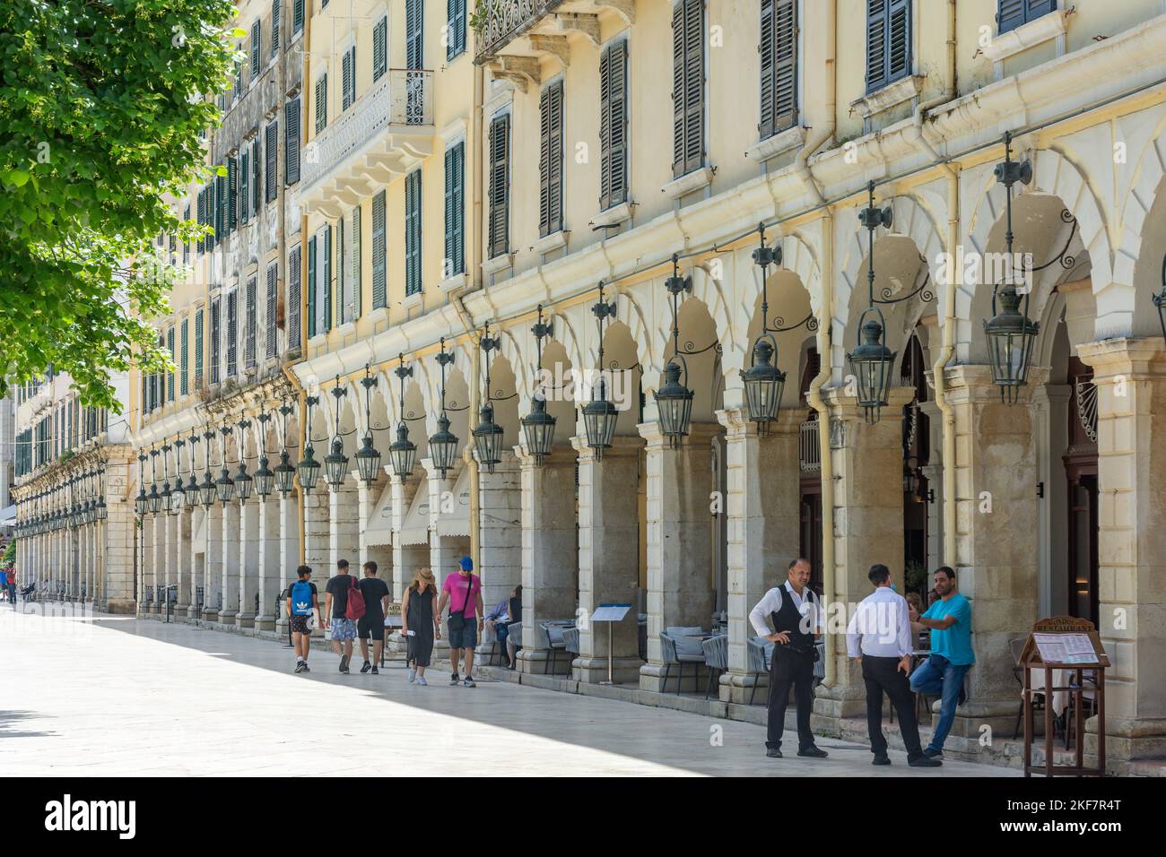 Arcaded terraces of The Liston, Corfu Old Town, Corfu (Kerkyra), Ionian ...