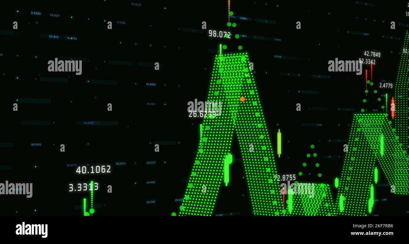Green graph and numbers moving against black background Stock Photo - Alamy