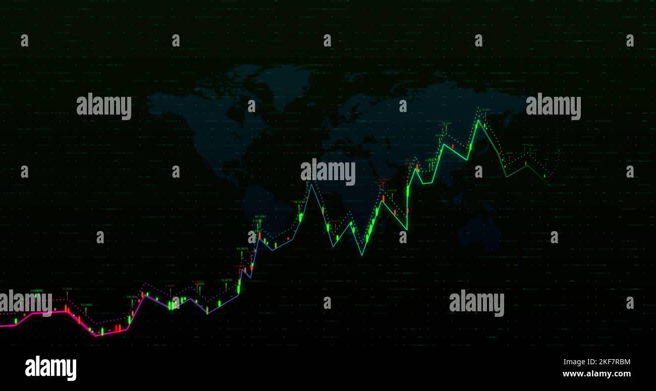 Multicolored graph and numbers moving against black background Stock ...