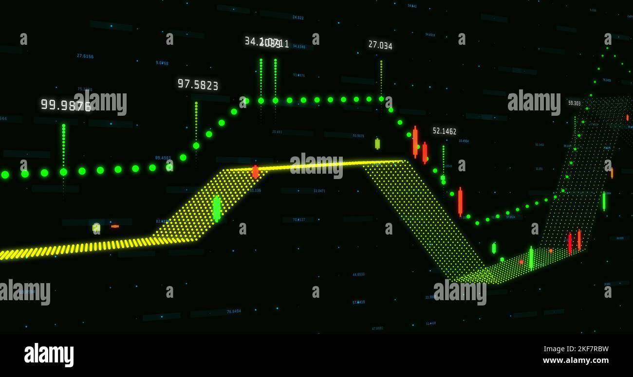 Green graph and numbers moving against black background Stock Photo - Alamy