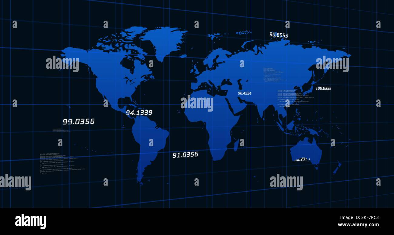 Numbers rising against world map in background Stock Photo - Alamy