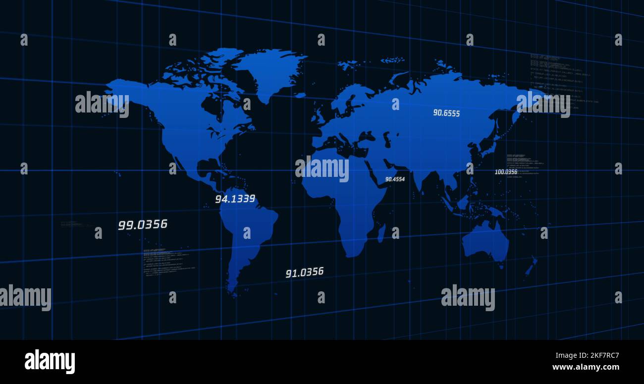 Numbers rising against world map in background Stock Photo - Alamy