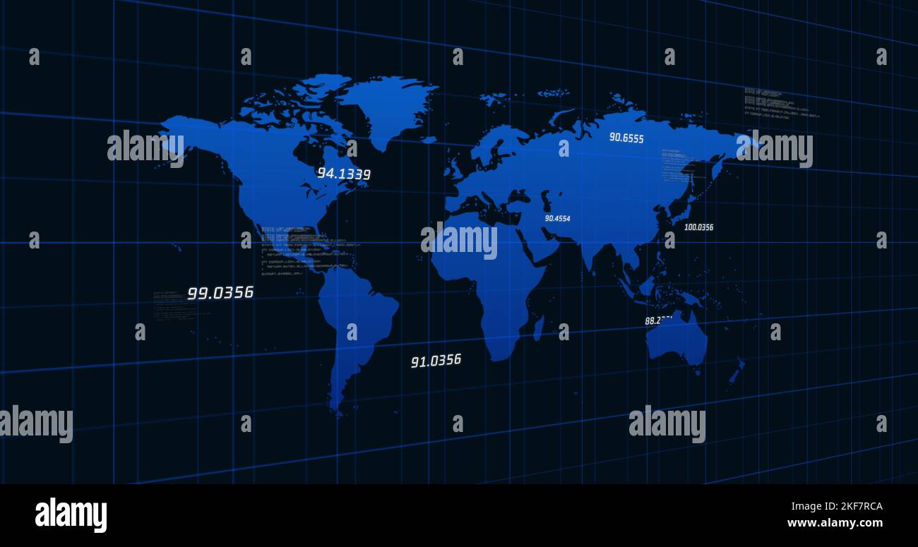 Numbers rising against world map in background Stock Photo - Alamy