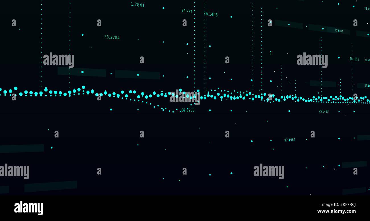 Blue dots and numbers moving against black background Stock Photo - Alamy