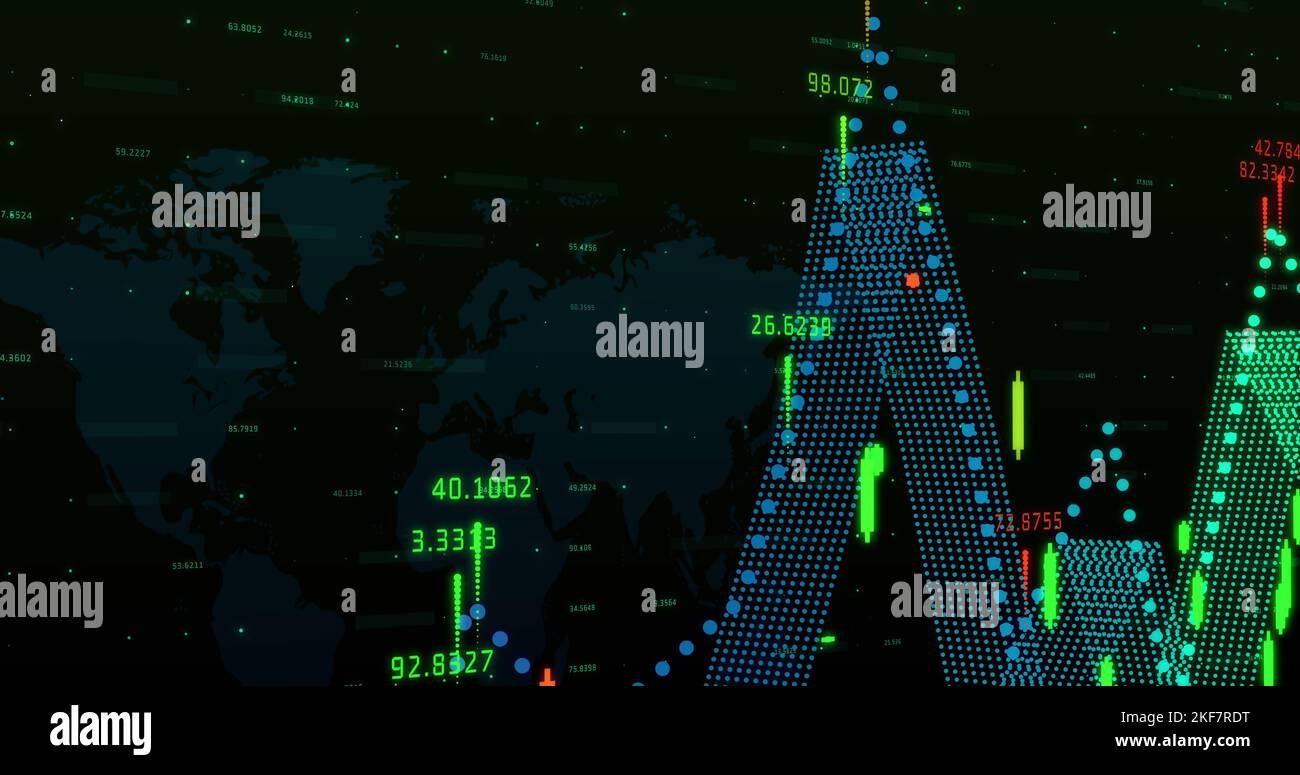 Multicolored graph and numbers moving against black background Stock ...