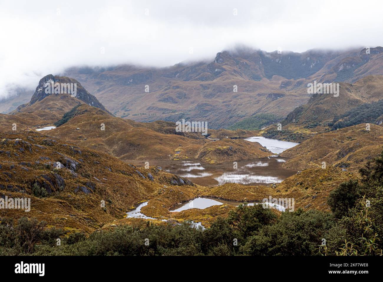 Horizontal photo of a cloudscape of the Cajas National Park in the ...