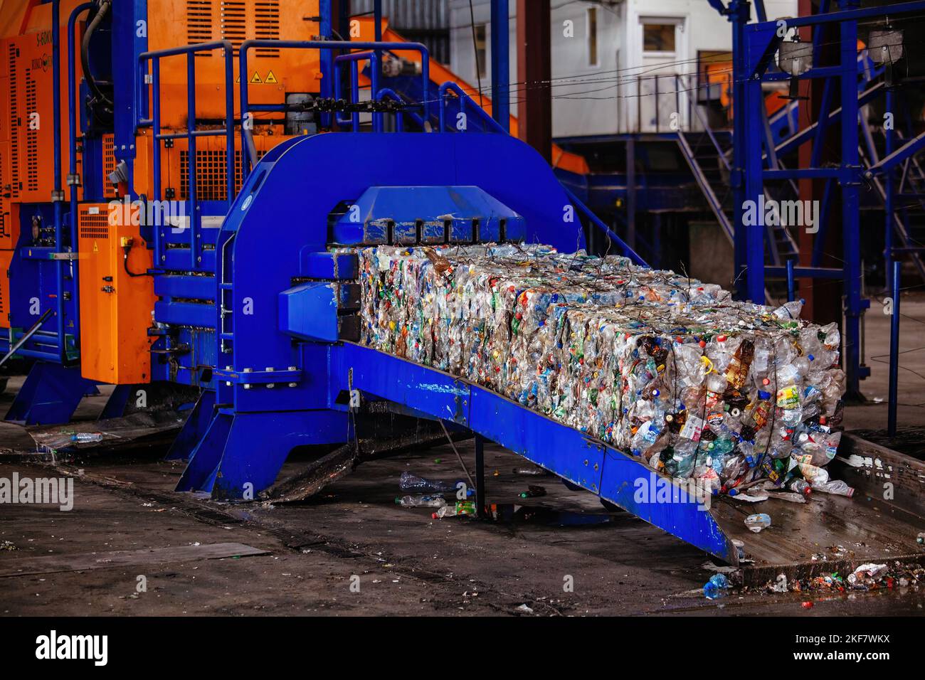 Modern waste processing plant. Sorting, pressing and packing of garbage ...