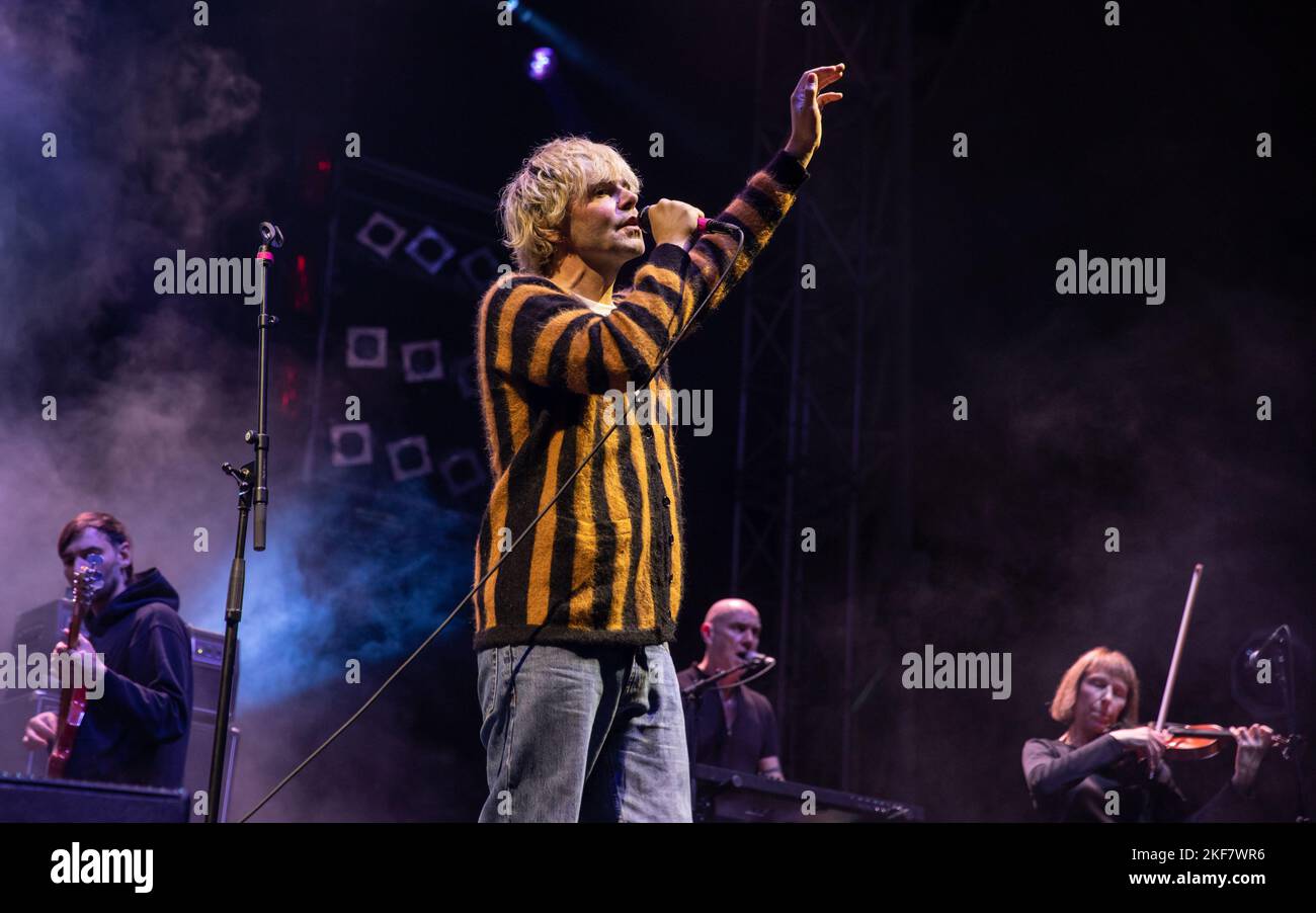 Tim Burgess performing at Shiiine On Weekender 2022. Butlins, Minehead ...