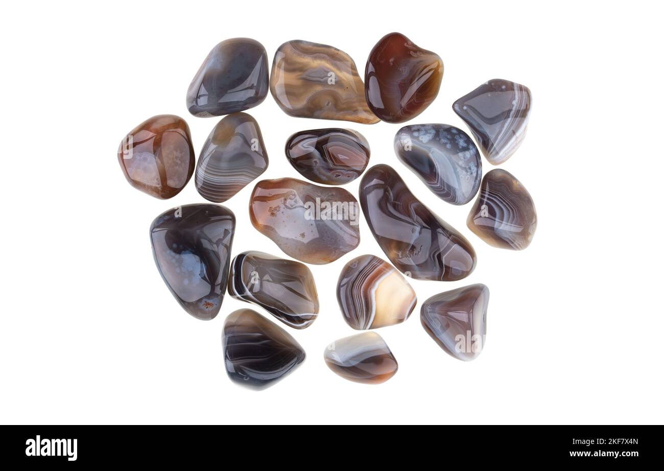 Botswana Agate tumbled gemstones isolated on white Stock Photo - Alamy