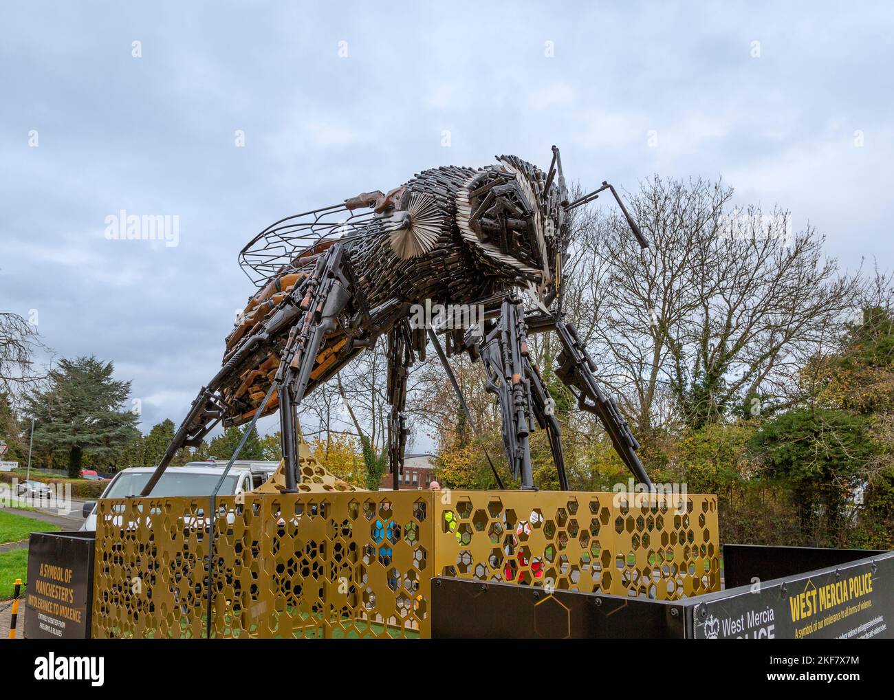 Manchester Bee Monument made from blades and guns, On display in ...