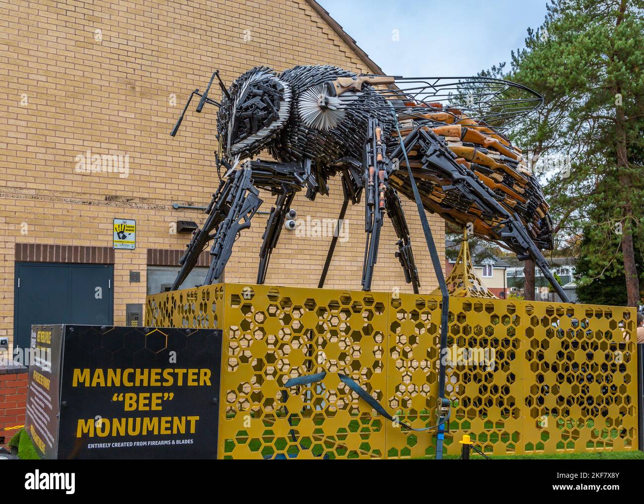 Manchester Bee Monument made from blades and guns, On display in ...