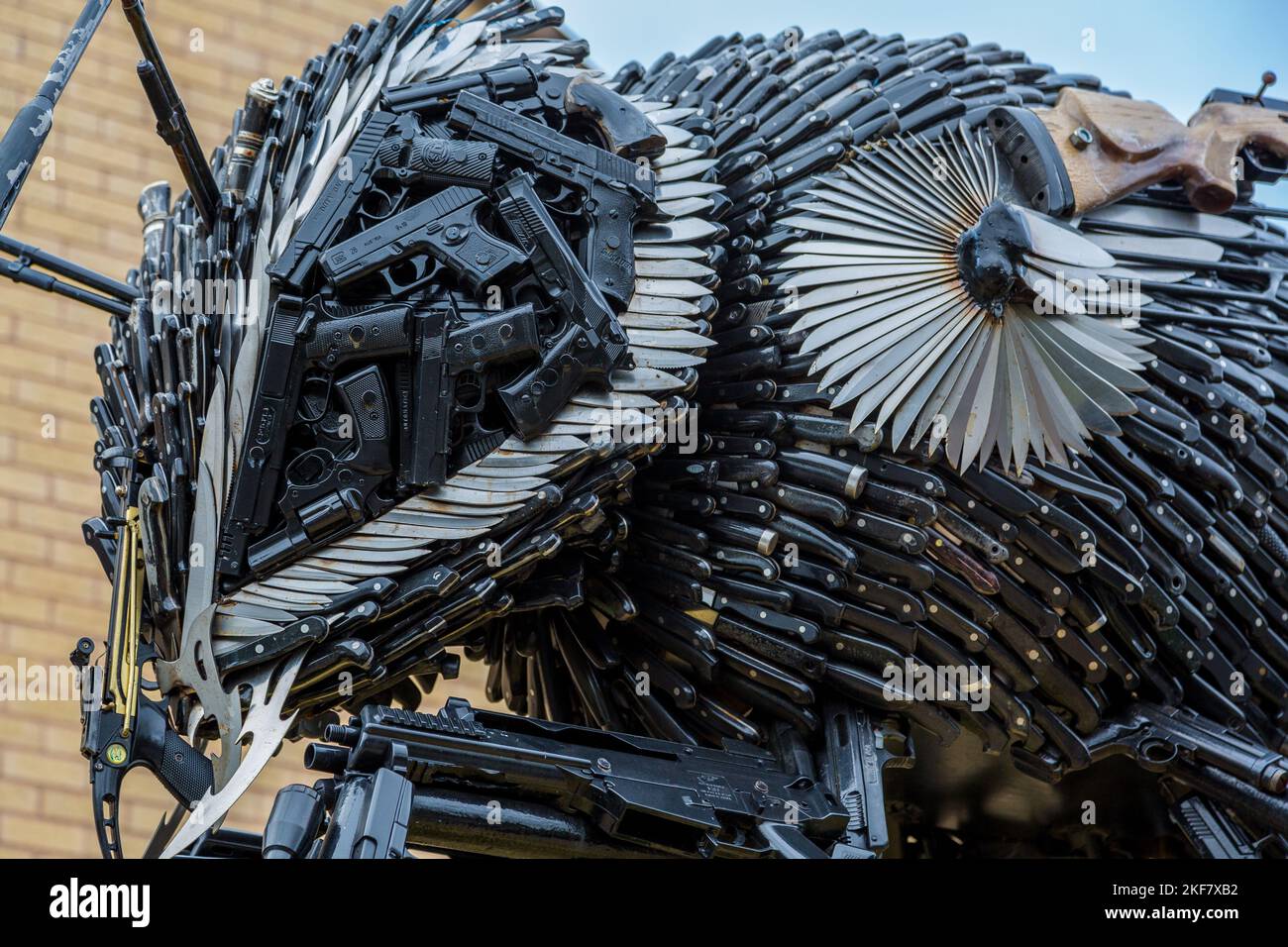 Close-up detail of Manchester Bee Monument on display in Redditch ...