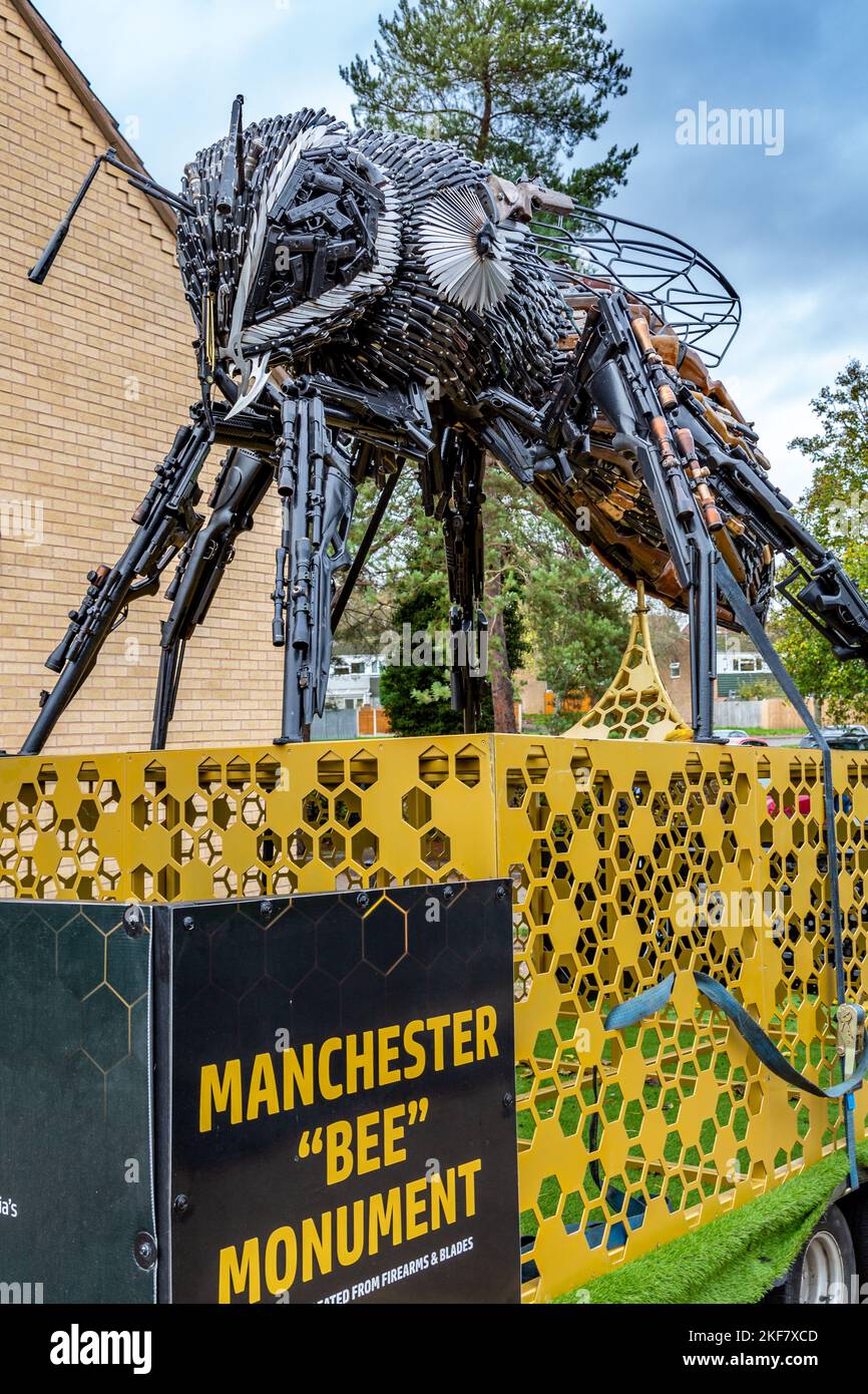 Manchester Bee Monument made from blades and guns, On display in ...