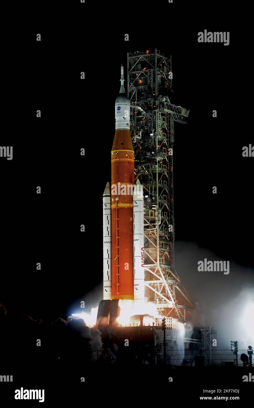 The Space Launch System (SLS) rocket carrying an Orion spacecraft lifts ...