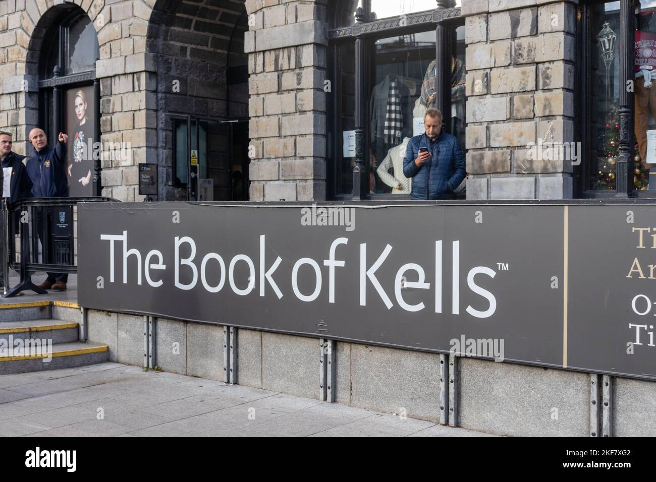 DUBLIN, IRELAND - OCTOBER 20, 2022: The Book of Kells Exhibition sign ...