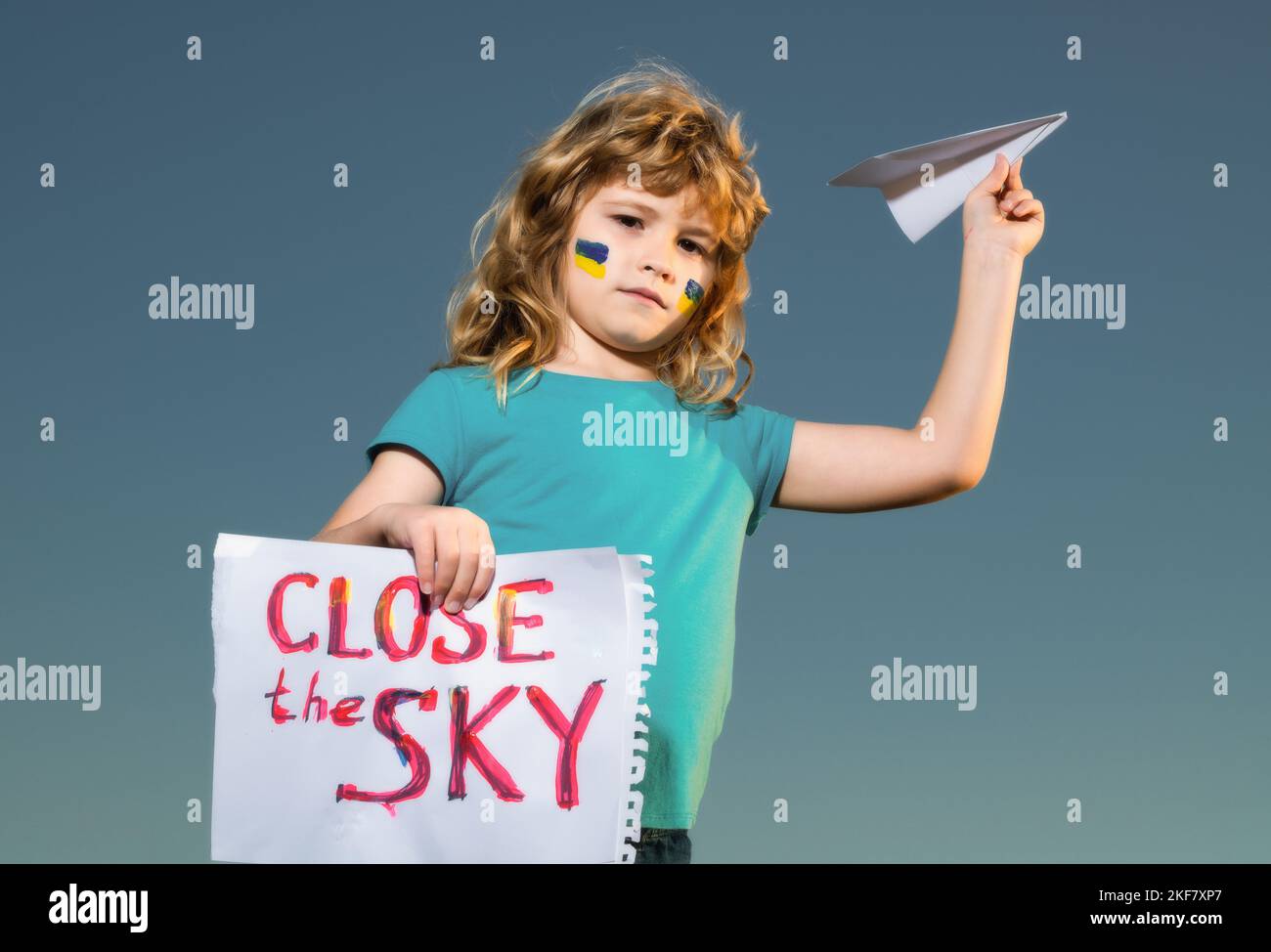 Close the sky over Ukraine banner. No fly zone over Ukraine. Ukraine ...