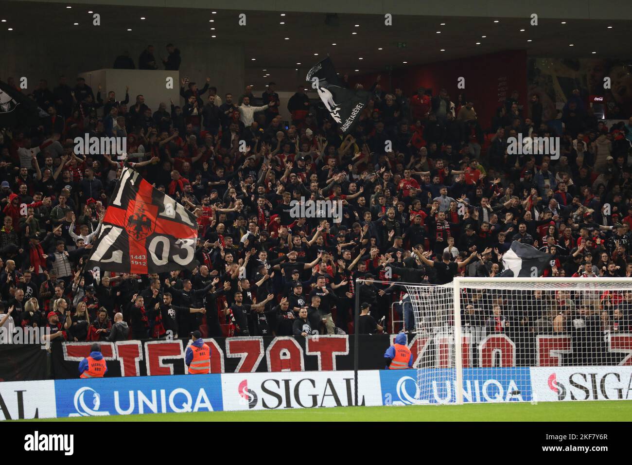 Tirana, Albania. 16 November 2022, Albanian fans during the football ...