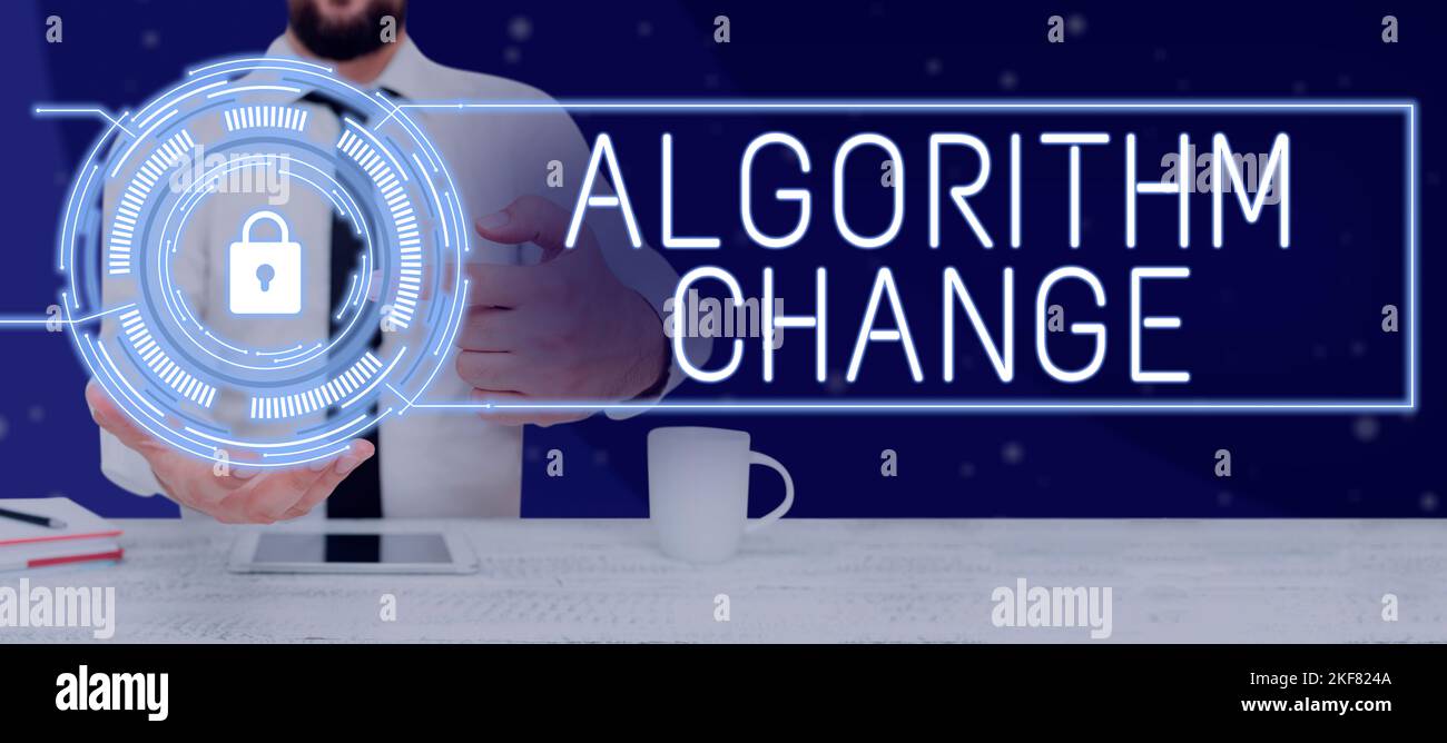 Text showing inspiration Algorithm Change. Business showcase change in procedure designed to ...