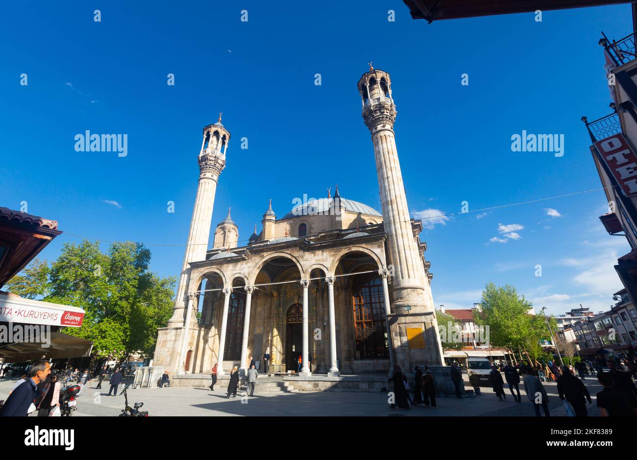 Aziziye Mosque with columned balconies of minarets in Turkish city of ...